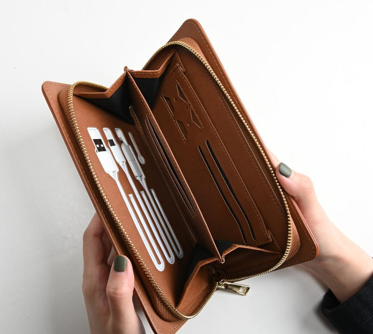Charging Wallet with Built-in Power Bank - Brown – Strax Americas